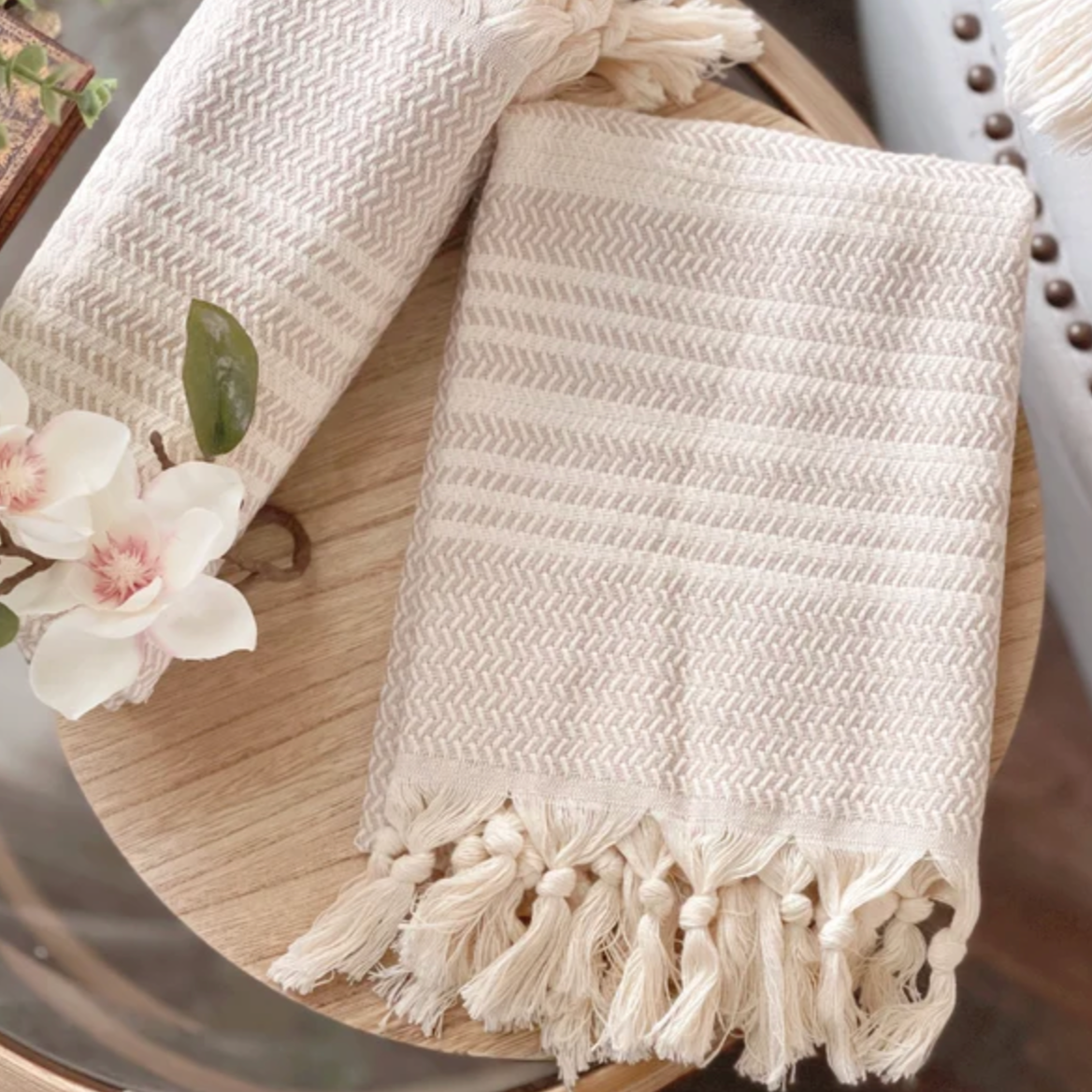 ORGANIC TURKISH HAND TOWEL • TAN | Kate and Belle